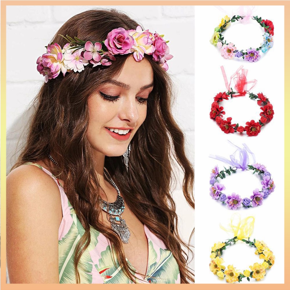 New Fashion Bohemia Garland Rose Flower Crown Women Headbands With ...