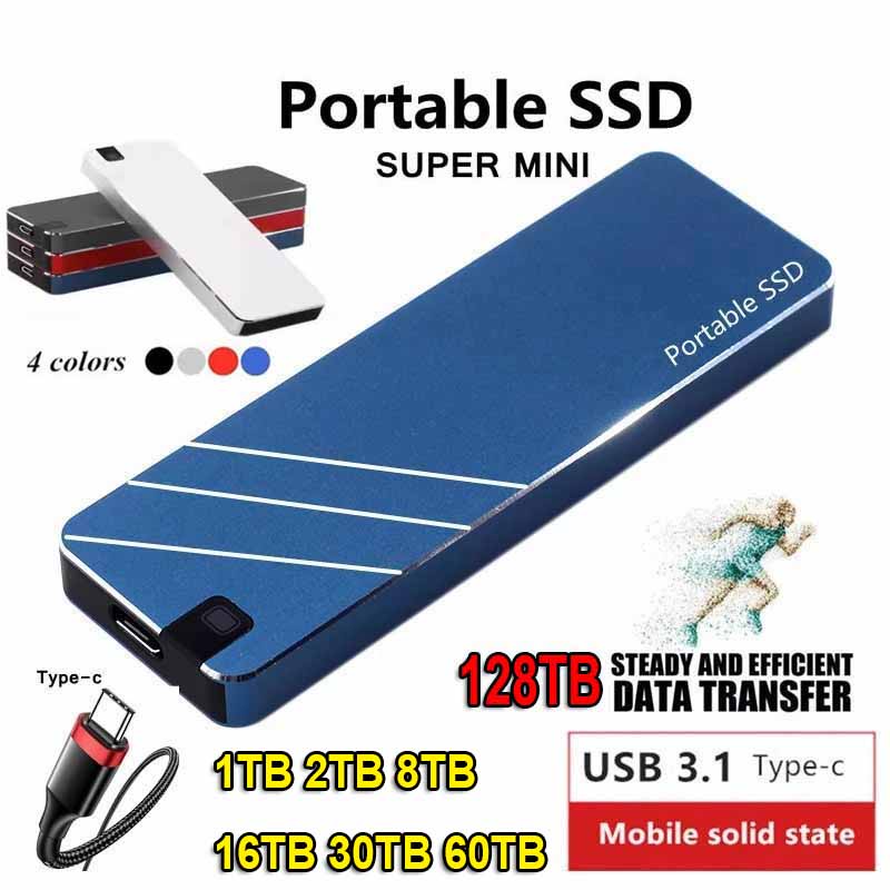 Portable SSD 1TB 2TB 8TB 16TB 30TB 60TB 128TB External Hard Drive Solid State Hard Disk Type-C ...