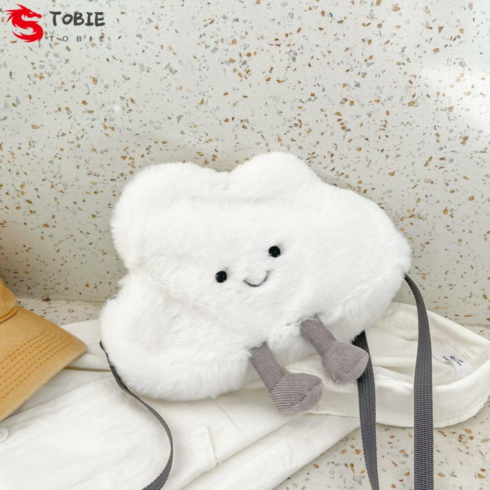 TOBIE White Cloud Plush Lolita Bag, Soft White Cloud Plush Little White Cloud Bag, Cute Shoulder ...