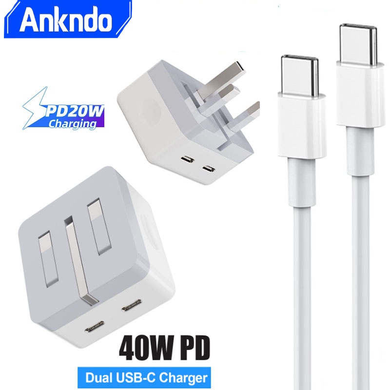 45W /40W Dual USB C Port Fast Charger Foldable Type C UK Plug Wall ...