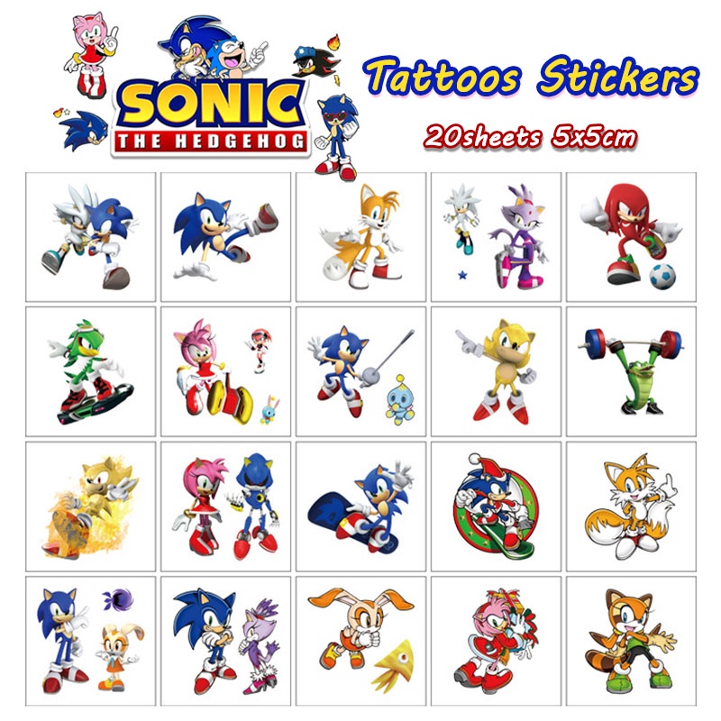 20 Pcs Cartoon Sonic The Hedgehog Tattoos Stickers Children's Reward ...