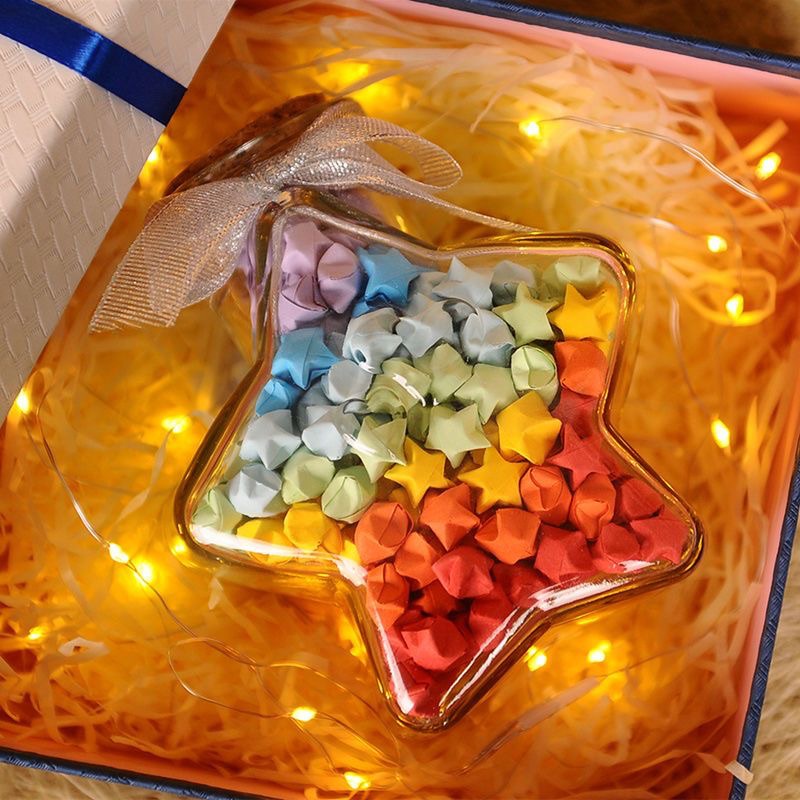 Stars Glass Jars colorful Origami Star Paper with light Wishing Bottle ...
