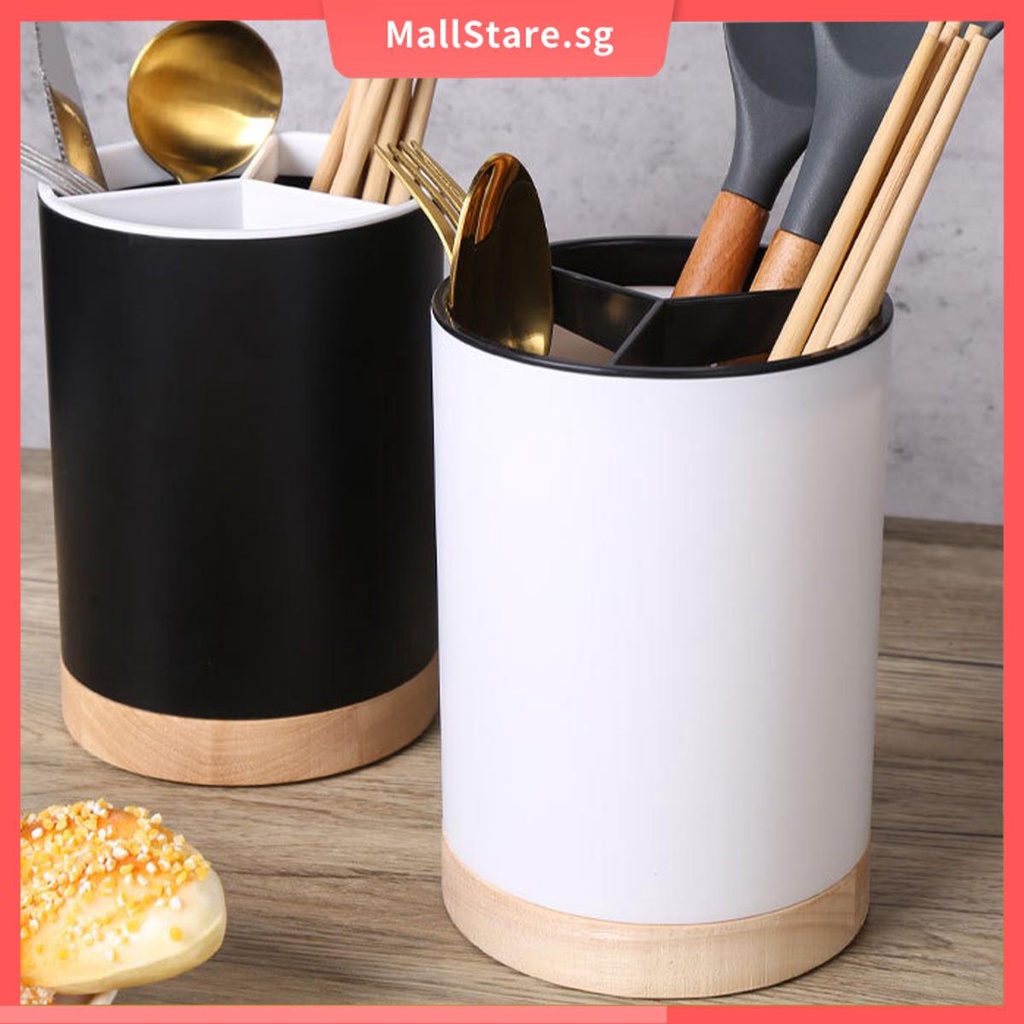 Utensil Holder Cutlery Drainer Kitchen Tableware Storage Bucket Plastic ...