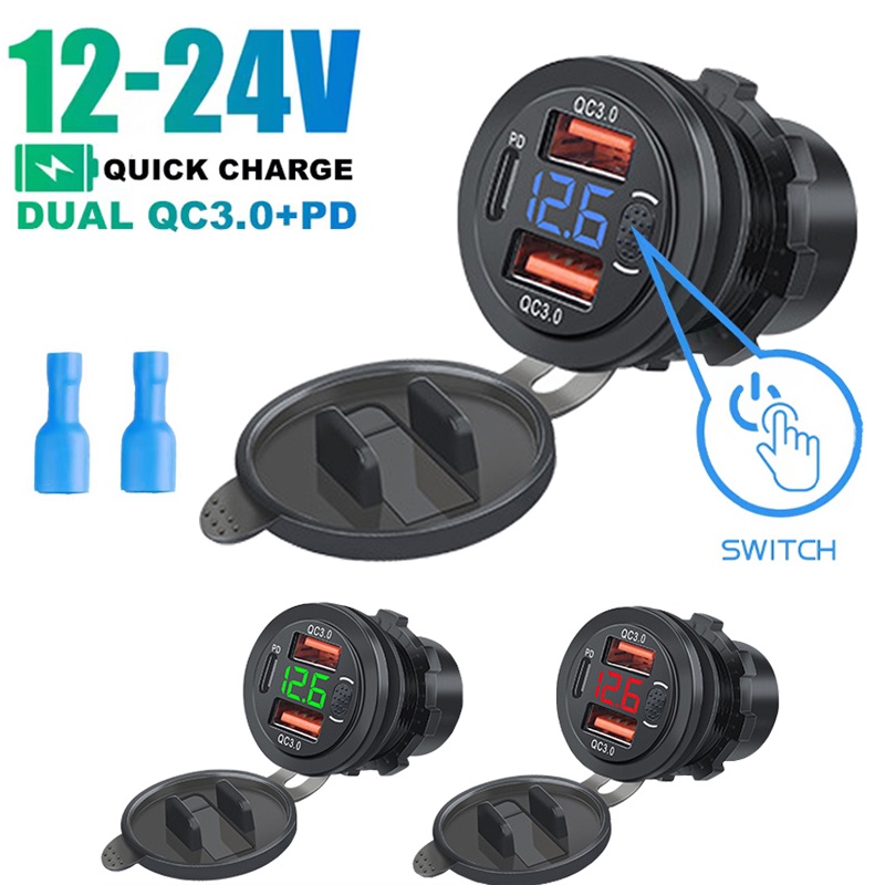 Car Onboard Charger Dual USB Fast Charging QC3.0 Port and PD Socket ...