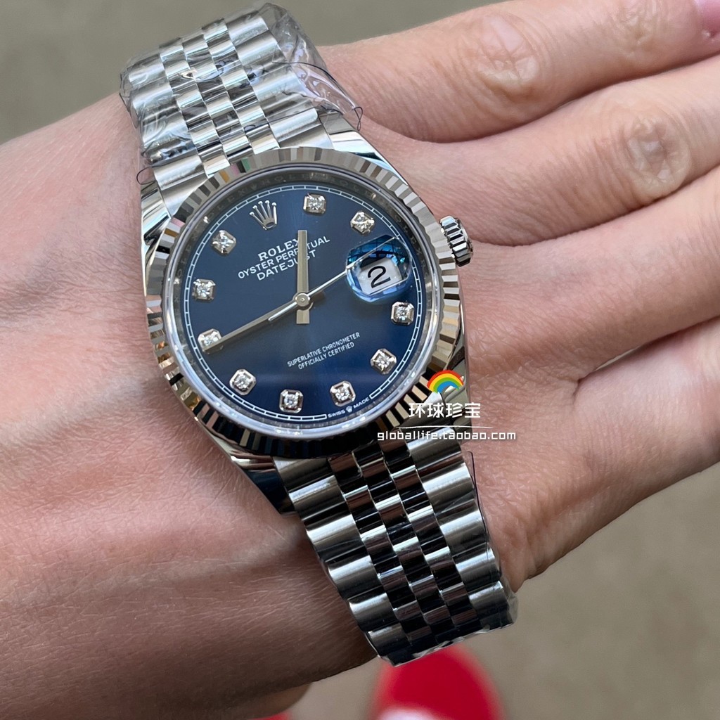 Rolex rolex Permanent Moving Log Platinum/Steel Blue Face Diamond ...