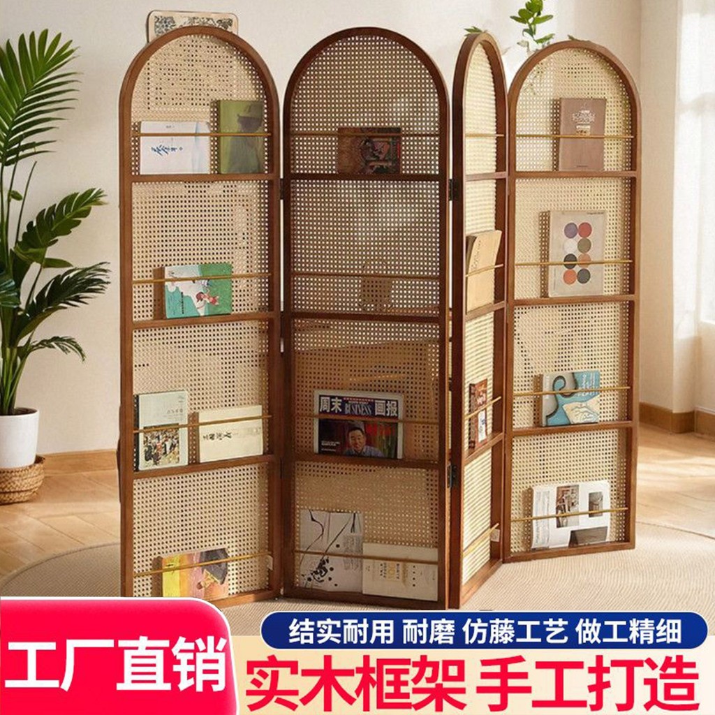 Solid Wood Rattan Screen Partition French Vintage Living Room Home ...