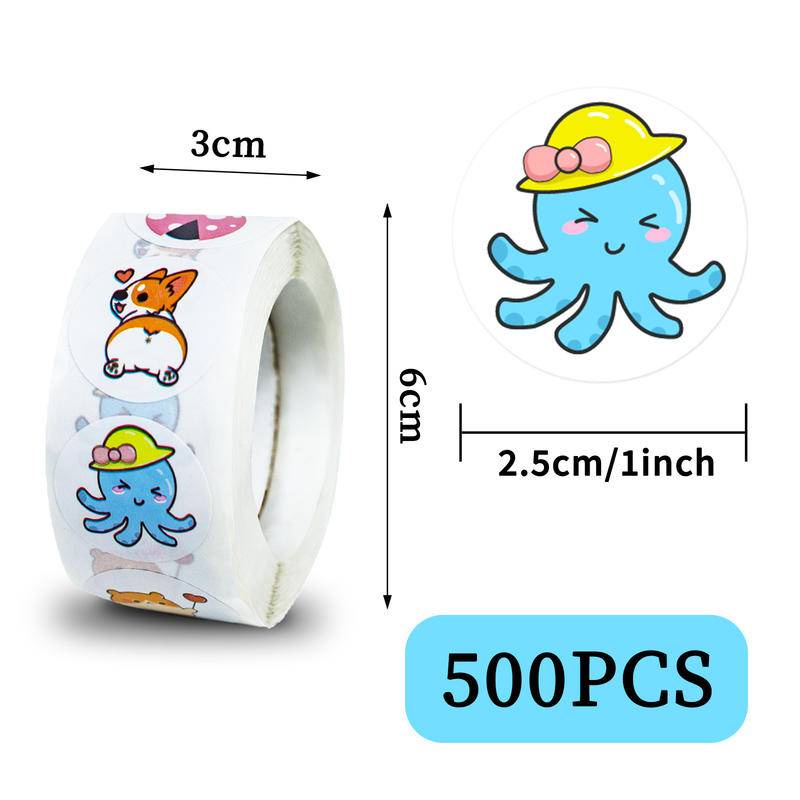500 Sheets/Roll Small Animal Roll Stickers Children Reward Stickers ...