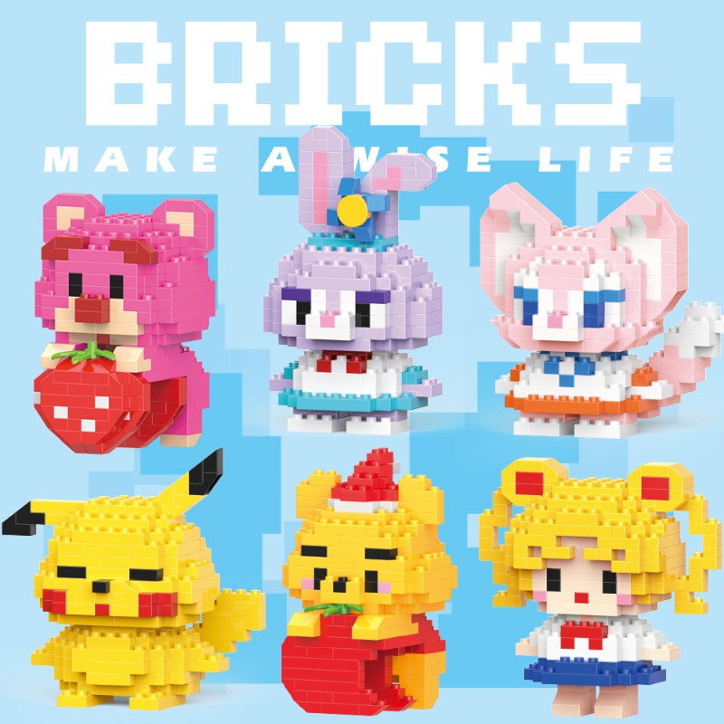 DIY Mini Building Block Mario Kuromi 微颗粒积木 Pikachu Building Block SpongeBob Character Pooh Bear ...
