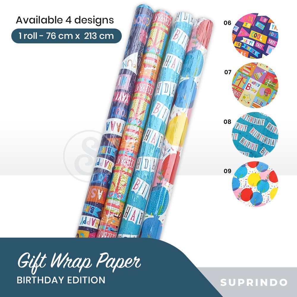 Jumbo Big Children's Gift Paper Happy birthday Gift wrap 13 Motifs ...