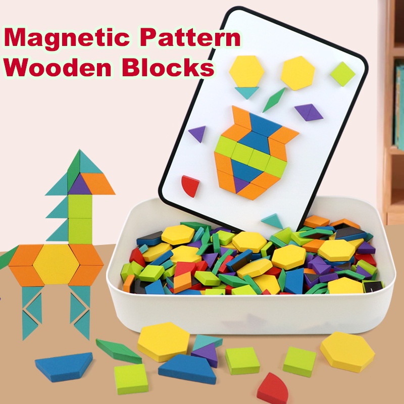 50/120/256pcs Magnetic Pattern Wooden Blocks Set Geometric Shape ...