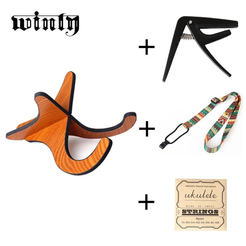 Ukulele /Violin Wooden Wood Stand / Capo / Color Neck Sling Strap ...