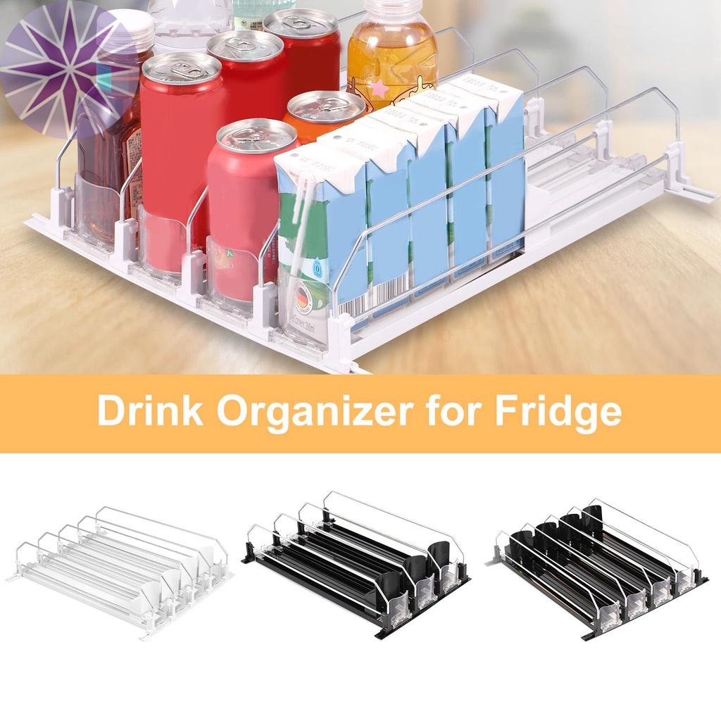 Drink Organizer for Fridge Self-Sliding Soda Can Dispenser with Locking ...