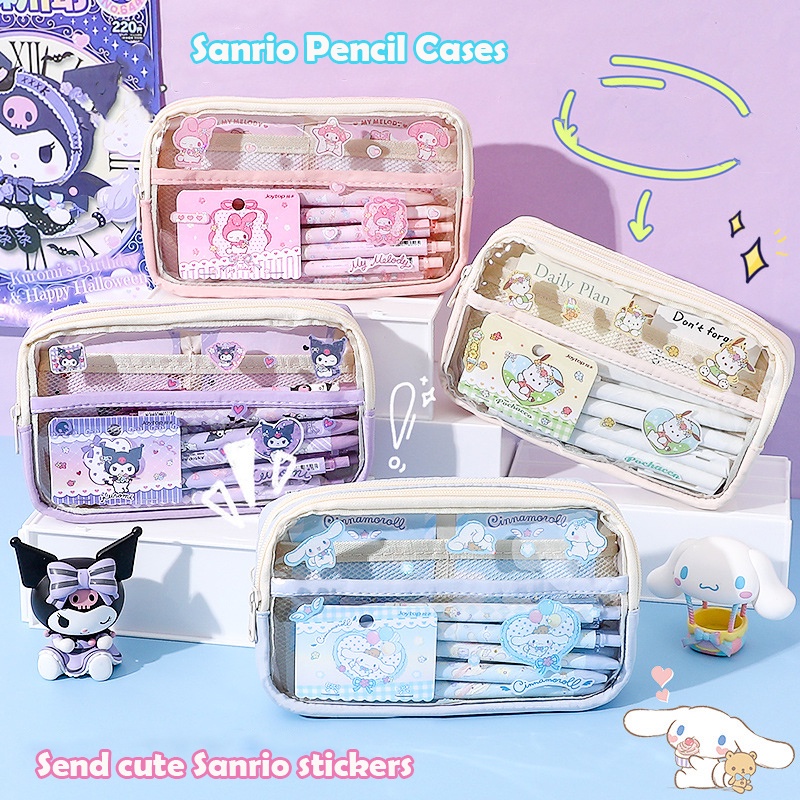 Sanrio Transparent Pencil Case Stationery Box Kuromi Cinnamoroll Melody ...