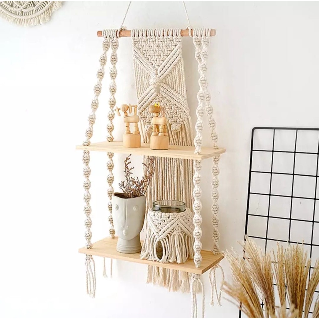 HIASAN DINDING KATUN Premium Macrame Macrame Shelf/aesthetic Wall Shelf ...