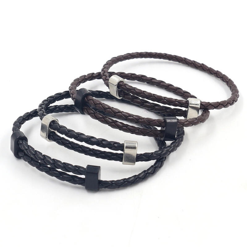 Vintage Fashion Hip Hop Adjustable 8 Button Woven Leather Rope Men's ...