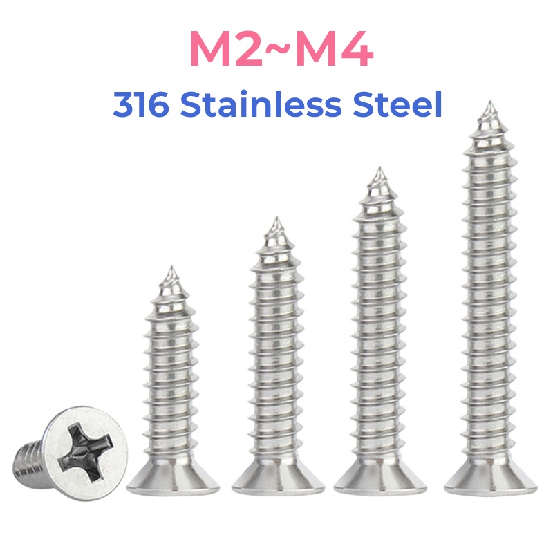 316 Stainless Steel Phillips Flat Countersunk Head Self Tapping Wood Screw M2 M2.2 M2.6 M3 M3.5 ...