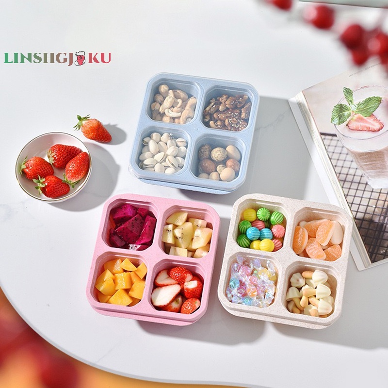 [linshgjkuS] Square Divider Bento Box Reusable 4-compartment Food ...