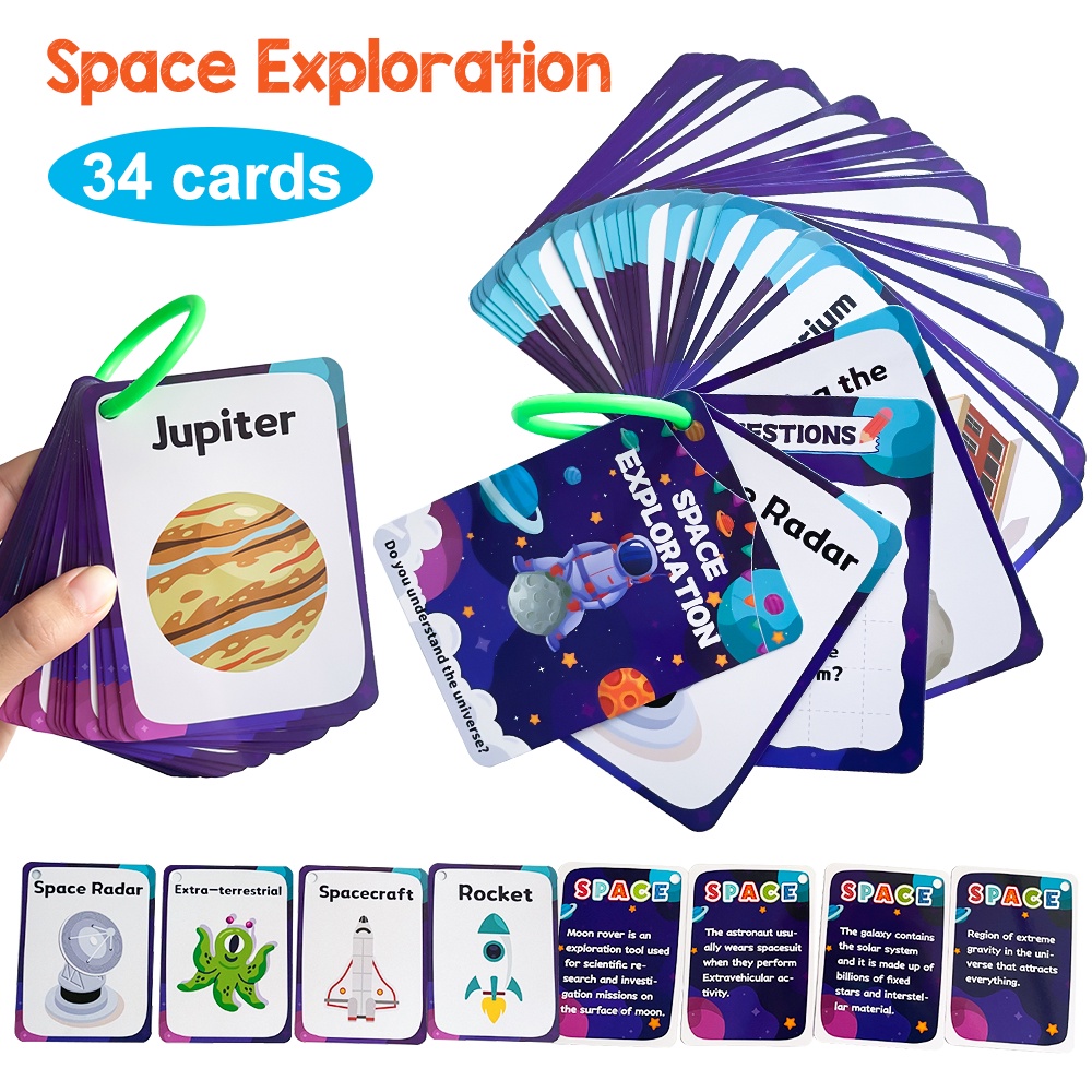 34 Cards Kids Learning Space Planet English Words Educational ...