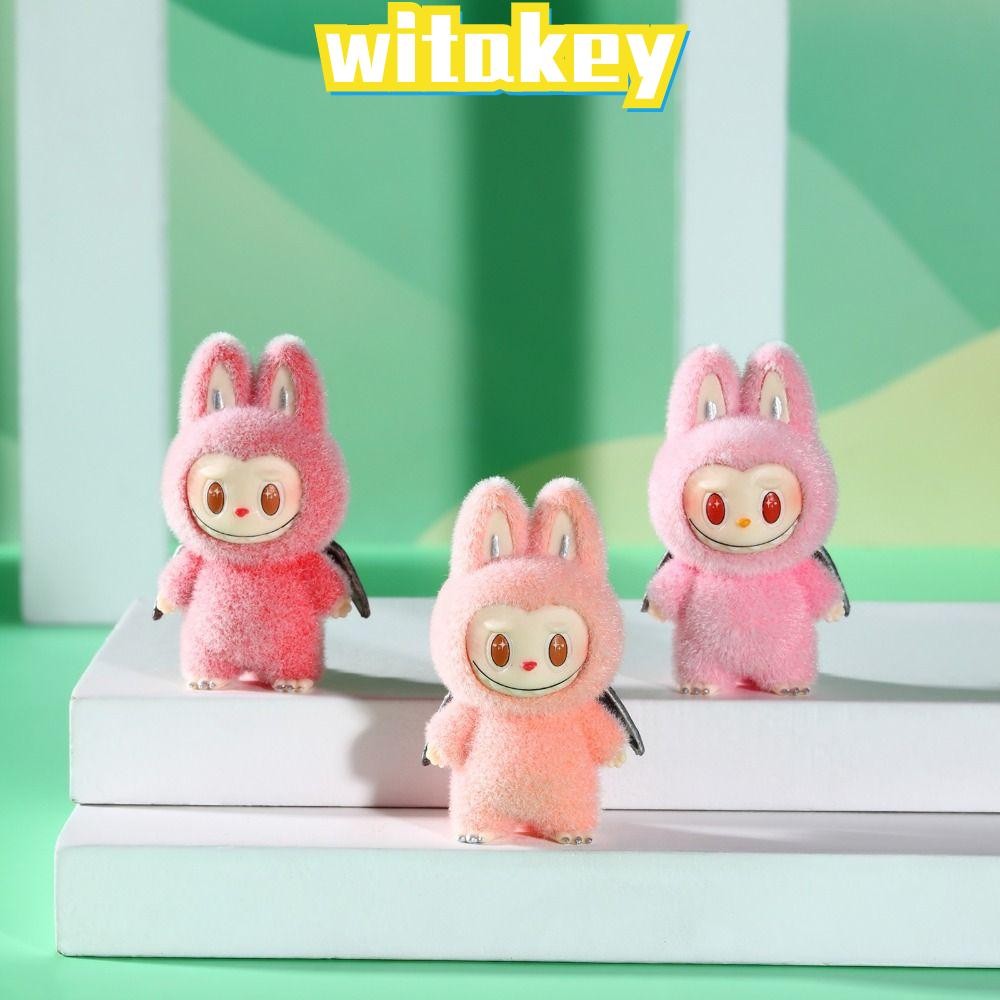 WITAKEY Labubu Mini Ornaments, Flocking Zimomo Angel Miniature Figurines, Cartoon POP MART PVC ...