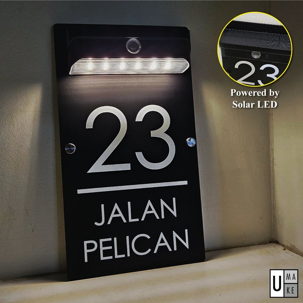 (SOLAR + LED) Customize SOLAR HOUSE NUMBER PLATE Doorplate Number Light ...