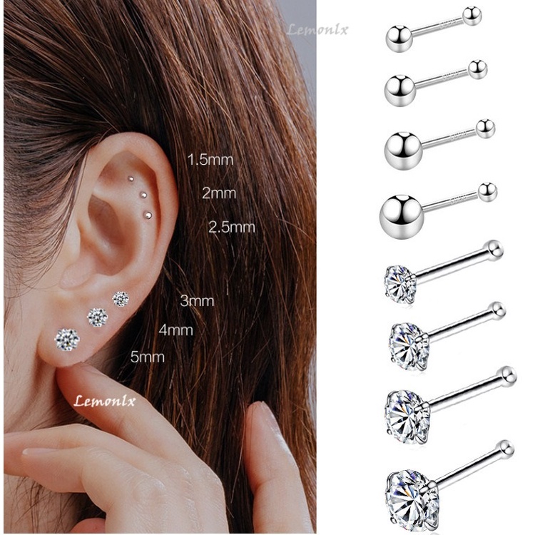 【100% S999 Silver Earrings】1 Pair Mini ball Zricon Ear stick stud No ...