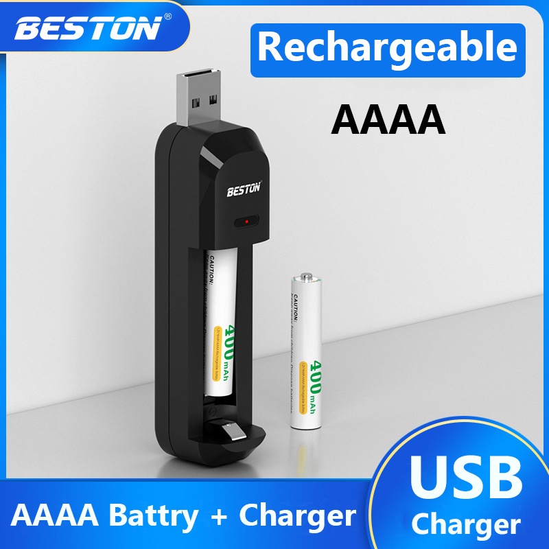 Beston 2 Pcs 400mAh 1.2V AAAA Rechargeable Battery With USB Charger ...