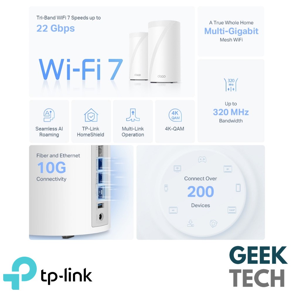 TP-Link Deco BE65 BE11000 WiFi 7 Tri-Band Whole Home AI-Driven Mesh ...