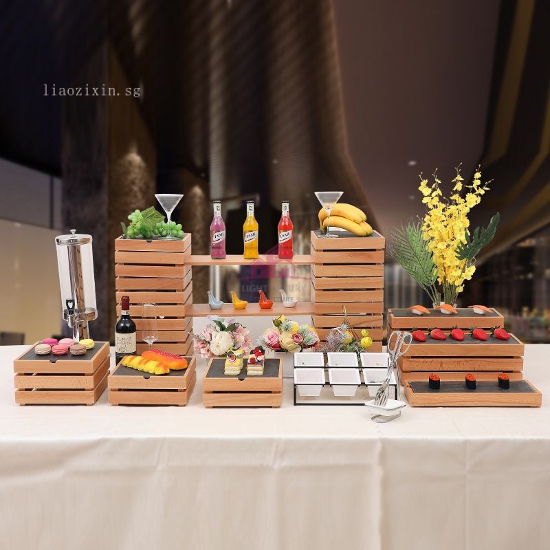 Buffet Tea Break Shelf Cold Meal Solid Wood Dim Sum Rack Sushi Pastry ...