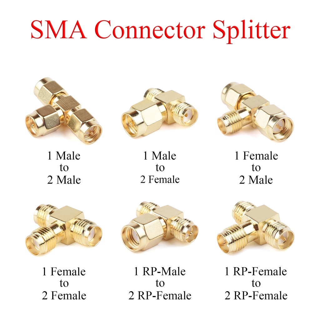 5 × RF Coaxial Connector Splitter SMA/RP-SMA Male/Female to Male Plug ...