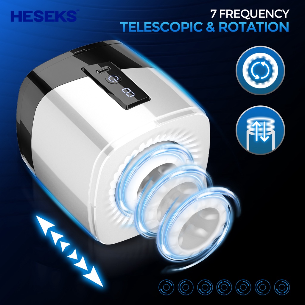 HESEKS 7 Frequency Telescopic Rotation Penile Training Massager Glans ...