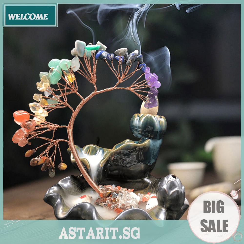7 Chakra Tree Backflow Burner Healing Crystal Stone Money Tree Incense ...