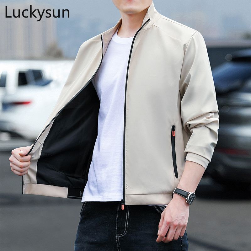 Jacket Men Spring Autumn Windproof Stand up Collar Zipper Pocket Bomber ...