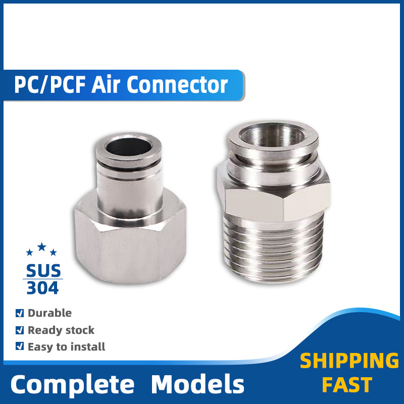 304 Stainless Steel Straight Pipe Quick Connector PC Air Tube Pneumatic ...