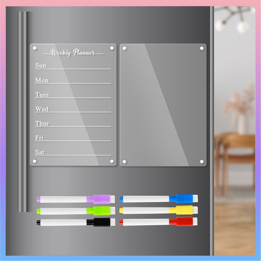 2Pcs Magnetic Acrylic Calendar for Fridge Transparent Acrylic Dry Erase ...