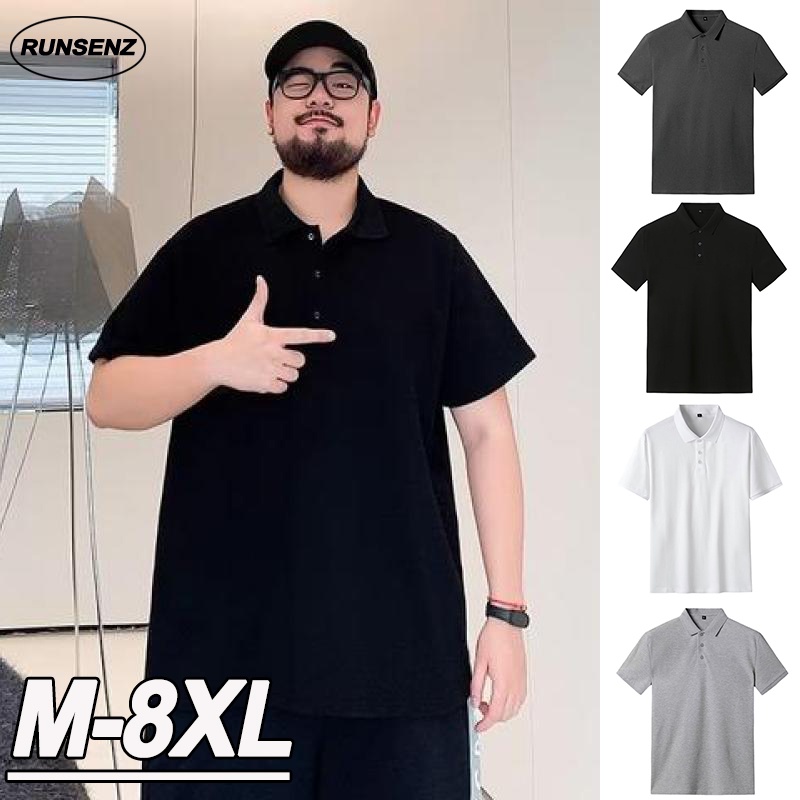 M-8XL Fat Man Plus Size Polo T Shirt Men Causal Loose Simple Plain Short Sleeve Shirt Top ...