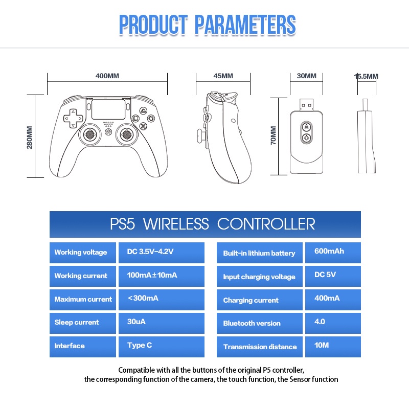 PS5 Wireless Controller Game Controller Bluetooth DualSense Gamepad TopWolf PS5/PS4/PC/Laptop ...