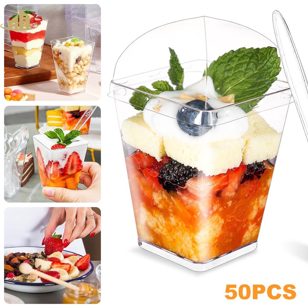 200Pcs Dessert Cups with 200 Spoons and 200 Lids 150ML Reusable Dessert ...
