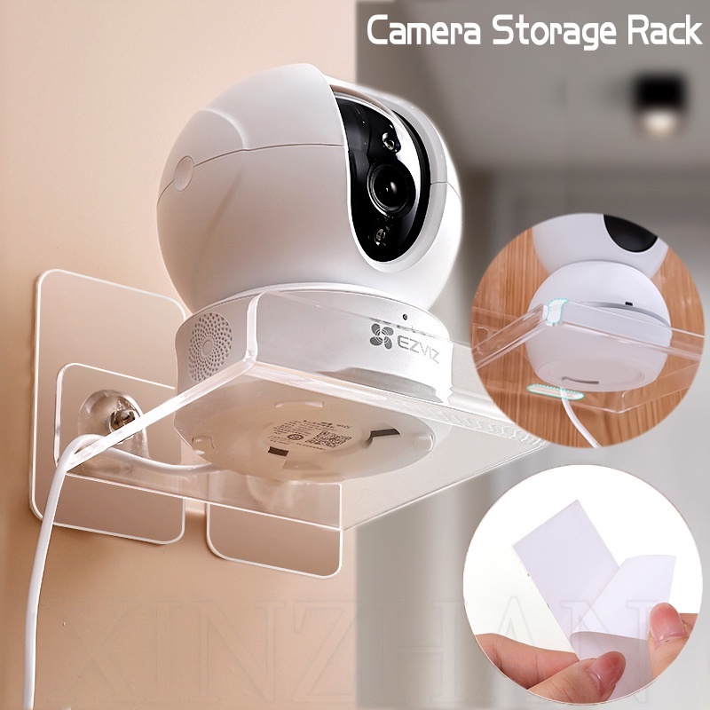 Punch Free Transparent Camera Storage Shelf With Line Hole / Home Wall ...