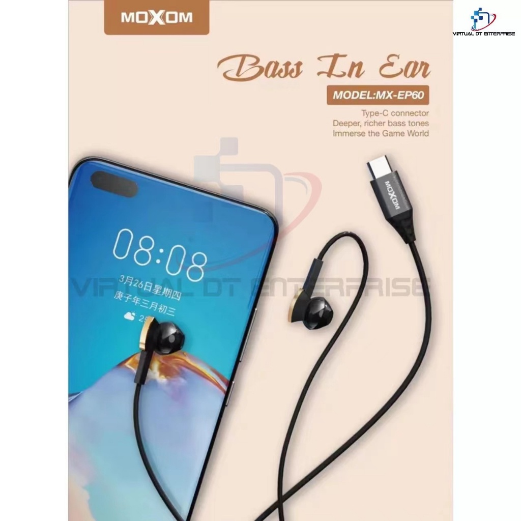 MOXOM MX-EP60 Battleaxe Earphone Type C Wired Headset Dynamic Sound Super Bass Stereo Handsfree ...