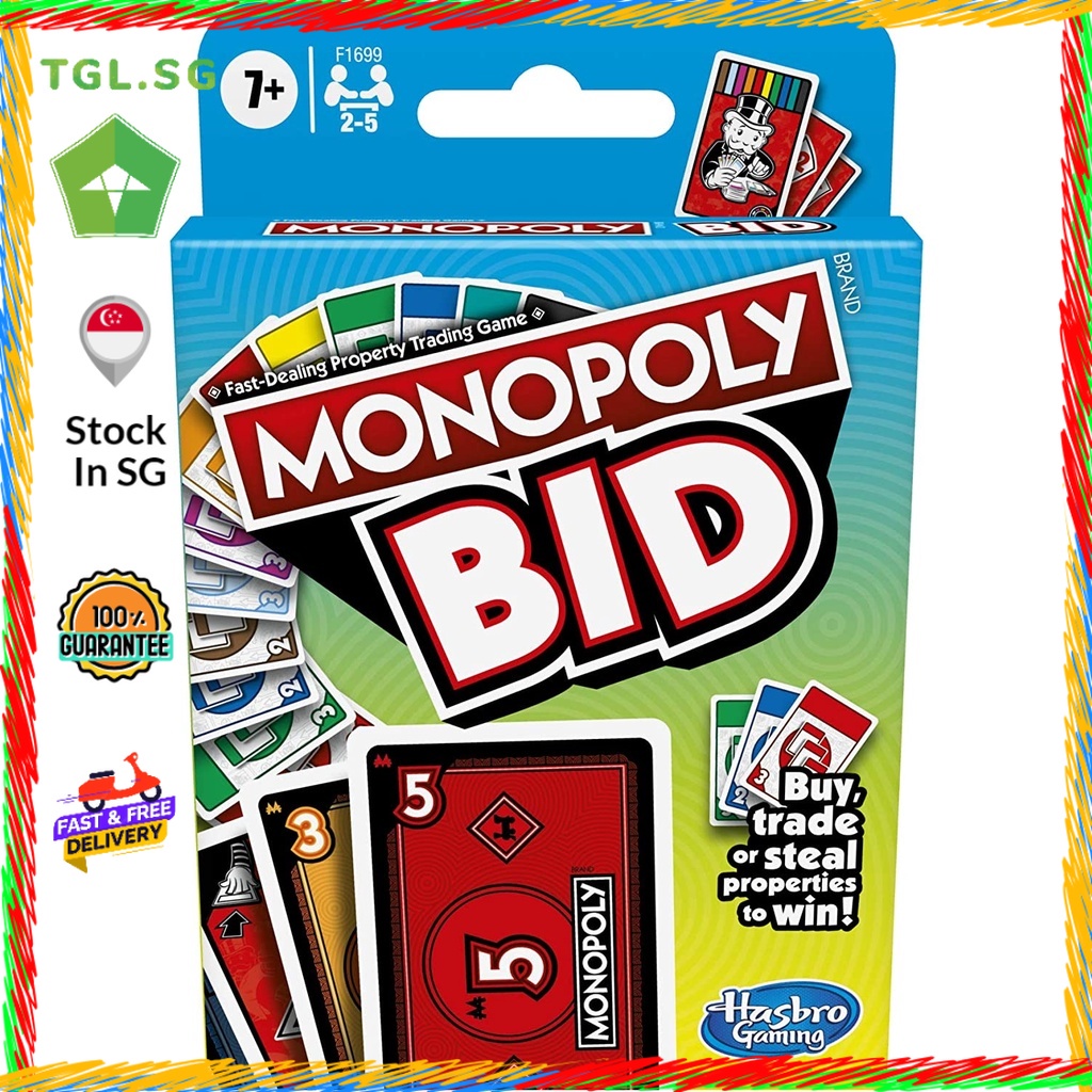 Monopoly Bid Game, Quick-Playing Card Game for 4 Players, Game for ...