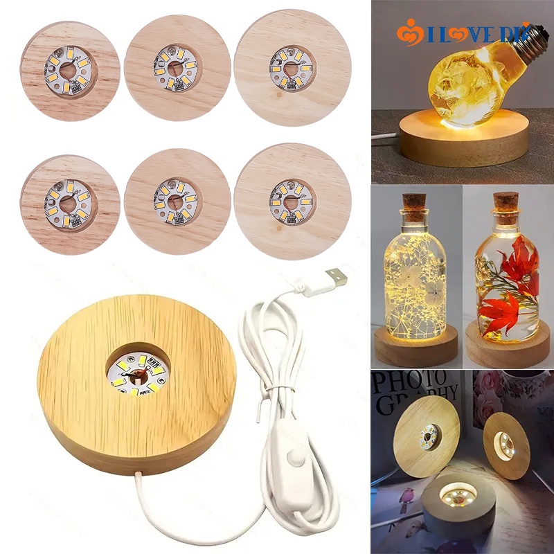 Romantic LED Glowing Round Wood Base with USB Cable DIY Handmade Crafts ...