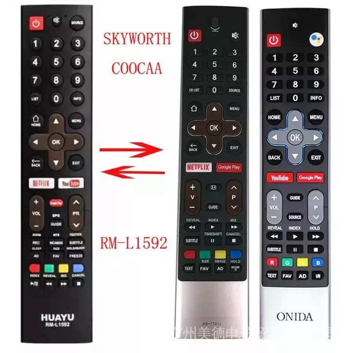 NEW FOR Skyworth COOCAA HUAYU RM-L1592 Android Smart TV Remote with Netflix, YouTube and Google ...