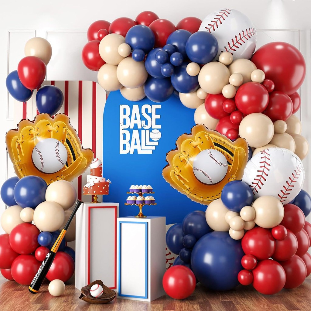 Baseball Balloon Set Blue Red Skin Tone Baseball Gloves Birthday Party ...