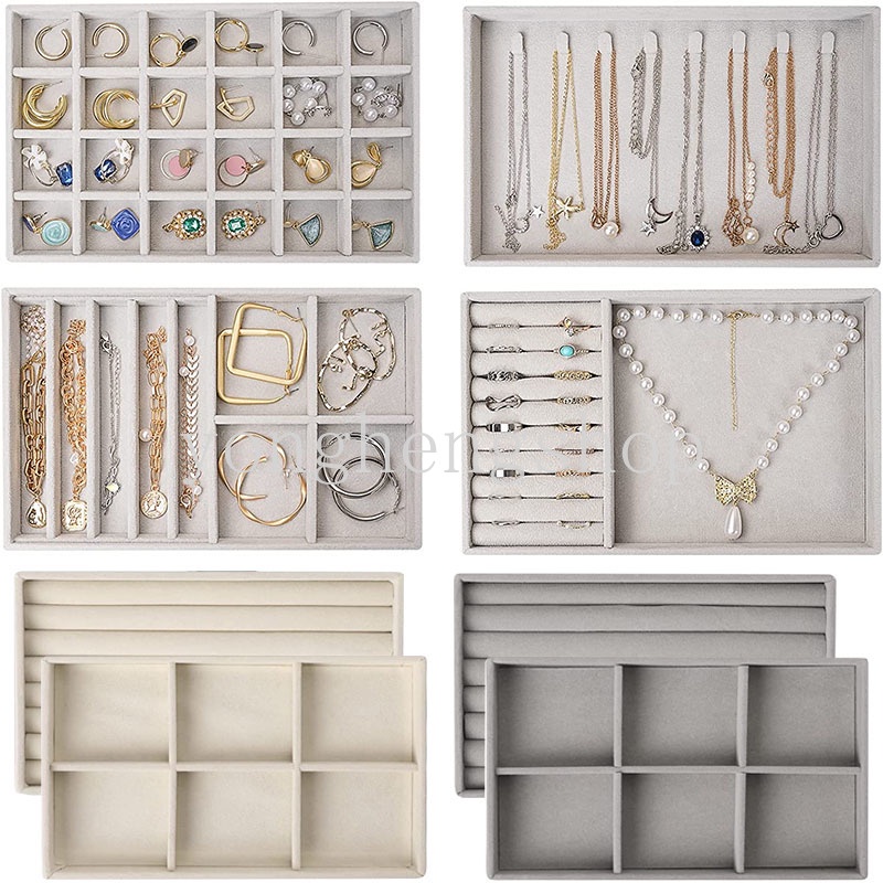 Multi-grids Velvet Jewelry Display Tray Necklace Bracelet Earring Rings ...