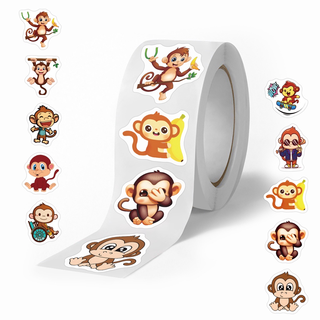 500 pcs 10 images Cute Little Monkeys Stickers Roll/Stickers Tape ...