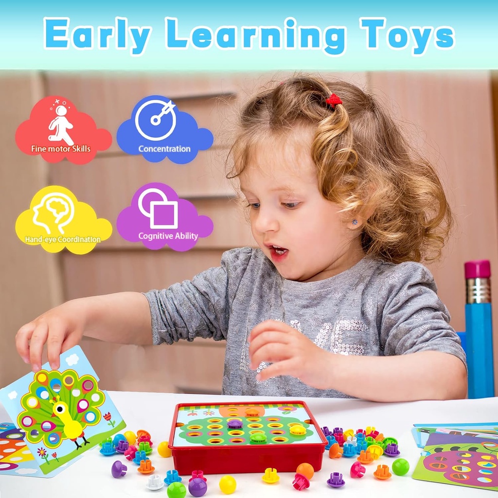 Button Idea Puzzle Educational Toys (12 pictures + 46 Button Nails) Art ...