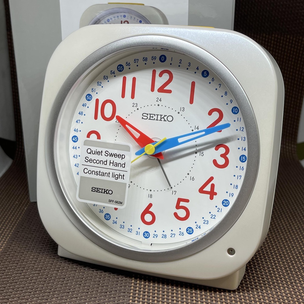 Seiko Clock QHE200W Quiet Sweep Silent Movement Constant Light Alarm ...