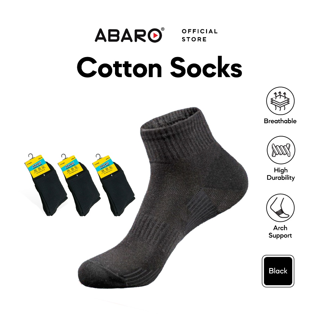 ABARO Cotton Unisex Socks Black AS04 Stoking Hitam/Stokin Pelajar ...
