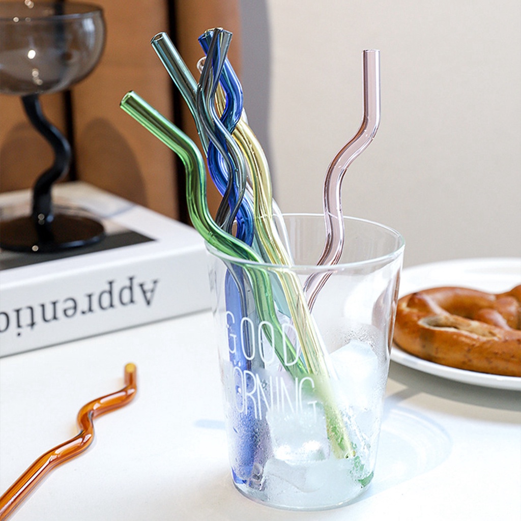 Glass Straws Wavy Reusable Drinking Straws Colorful Eco-friendly Straws ...