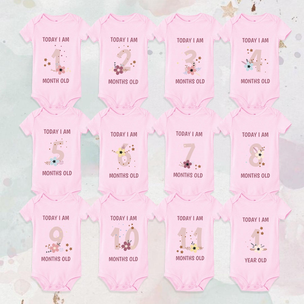 Today I Am 1-12 Month Old Baby Monthly Milestones Baby Girl Romper ...